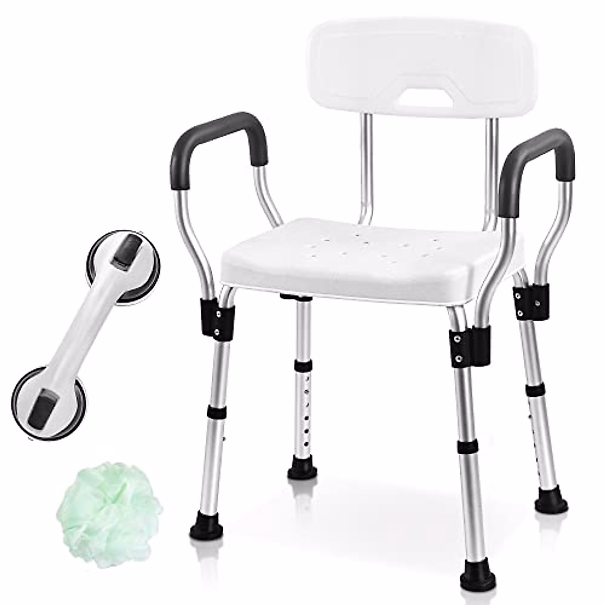Sangohe Shower Chair for Inside Shower, Heavy Duty Shower Seat with Back, Shower Chair for Bathtub with Arms for Handicap, Shower Seats for Elderly with Bath Ball and Wall-Mount Handle, 796C-B