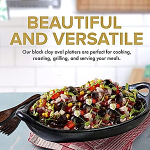 Toque Blanche Authentic Chamba Black Clay Oval Platter - Clay Serving Platter with Handles - Serving Platters and Trays for Parties - 12"