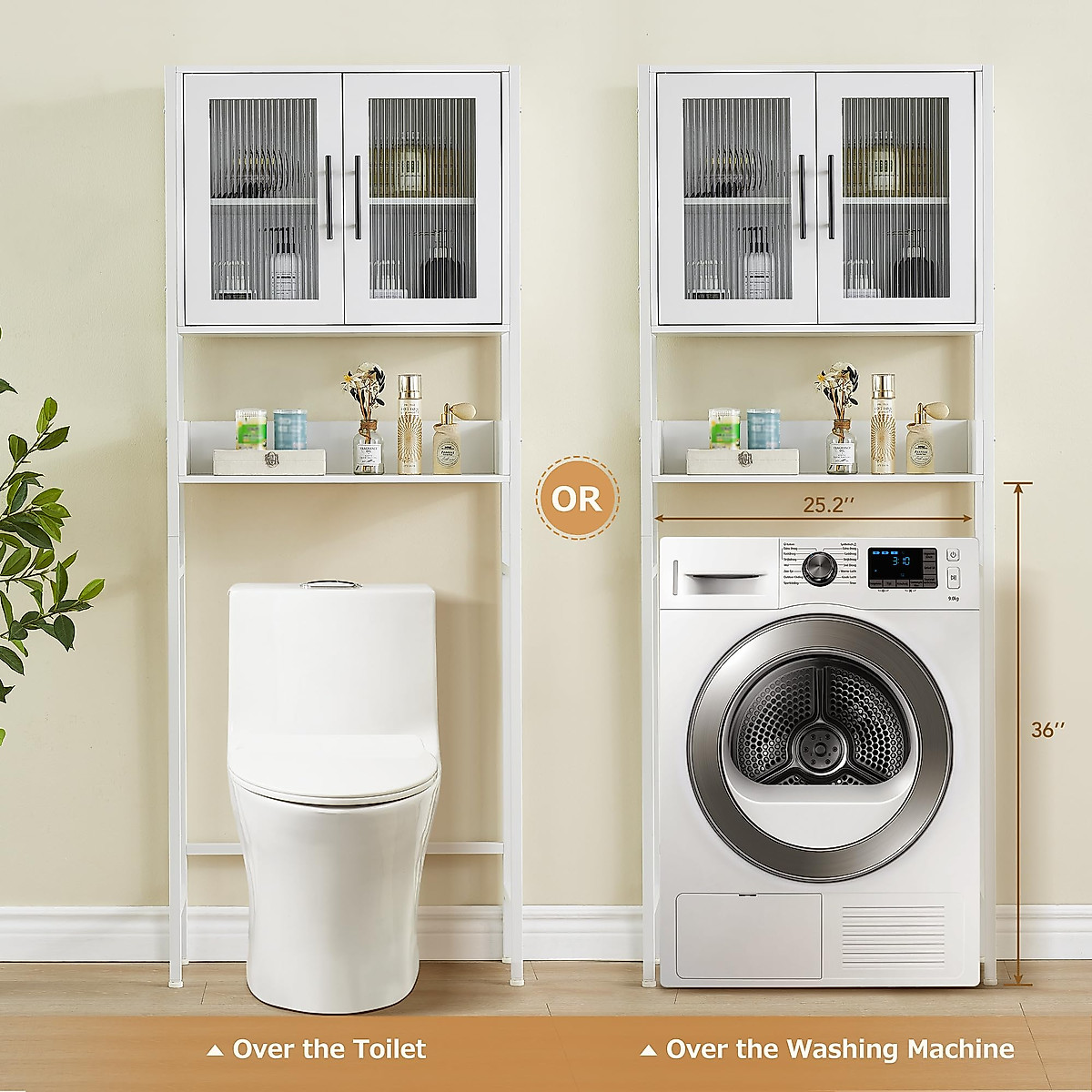 coucheta Bathroom Over-The-Toilet Cabinet with Glass Doors and Adjustable Shelves, Spacious Above Toilet Storage Organizer