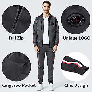 Mens Athletic 2 Piece Tracksuit Set, Dark Gray-XL