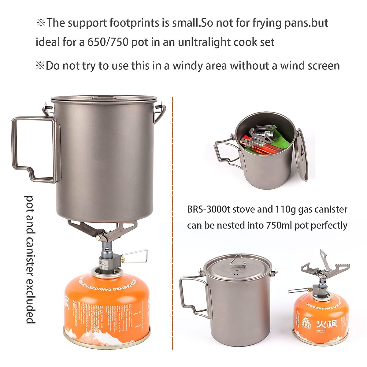 BRS Stove BRS 3000T Stove Ultralight Backpacking Stove Portable Pocket Stove Titanium Camping Gas Burner only 26g with 1 Extra Backup O-Ring