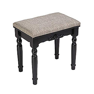 Bonnlo Vanity Stool Black Dressing Stool Piano Stool with Solid Wood Legs,Vanity Bench with Padded Seat,17.7''L x 12.0''W x 17.3''H