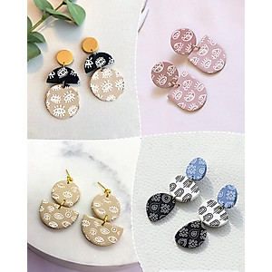 Puocaon Boho Clay Silk Screens - 6 Pcs Lucky Evil Eye Shape Silk Screen Stencils for Polymer Clay, Screen Stencils for Polymer Clay Earrings Making, Silk Screen for Transfer Patterns on Polymer Clay