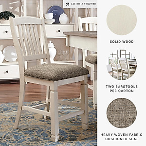 Signature Design by Ashley Bolanburg 24" Counter Height Farmhouse Barstool, 2 Count, Antique White