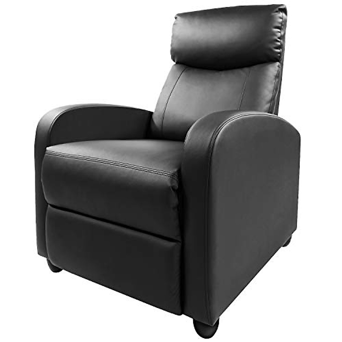 ZUNMOS Living Room Recliner Chair, PU Leather Adjustable Single Recliner Sofa Home Theater Seating Reading Chair for Bedroom, Dark Black