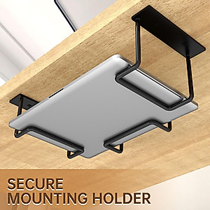 FOROIRON Under Desk Laptop Mount, Under Desk Shelf Bracket Compatible with Devices Maximum 2.7” Tall, Aluminum Under Desk Laptop Holder Tray,Durable Under Desk Shelf for Laptop/Keyboard Storage