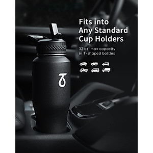 Trebo Water Bottle 32oz with Paracord Handle,Food-grade Double Wall Vacuum Stainless Steel Insulated Tumbler Flask with Straw Spout Lids,Leakproof Keep Cold & Hot,Fit in Any Car Cup Holder,Black