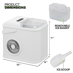 Magshion Compact Countertop Ice Maker, Portable Ice Machine with Handle, 8 Ice Cubes Ready in 8 Mins, 26lbs in 24Hrs, Ice Cube Maker with Ice Scoop for Home Kitchen Office Party RV, White