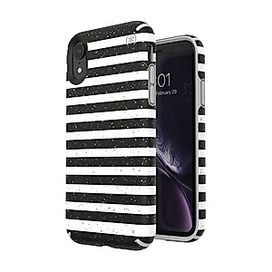 Speck Presidio Inked iPhone XR Case, Stripe Gold Specks/Marble Grey 132093-8902 Gray