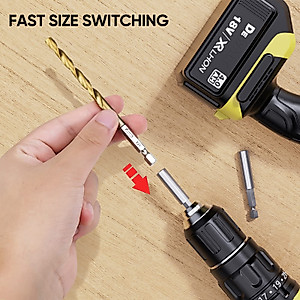 TICONN 21 PCS Titanium Coated Drill Bit Set with Hex Shank, 135 Degree Tip High Speed Steel Drill Bits Kit with Storage Case for Steel, Aluminum, Copper, Soft Alloy Steel Size from 1/16" to 1/2"