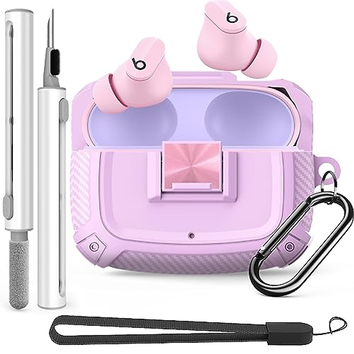 [Upgrade Secure Lock] Beats Studio Buds Case(2021)/Beats Studio Buds+Case(2023), TPU Anti-Lost Protective Case Cover for Beats Studio Buds Plus with Accessories Keychain/Cleaning Pen/Lanyard