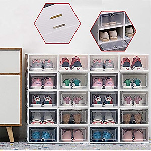 YIPONYT 20 Pack Shoe Box Side Open, Plastic Stackable Shoe Storage Organizer Shoe Container Sneaker Box for Men Women Shoe (13.0 x 9.1 x 5.5 inches, White)