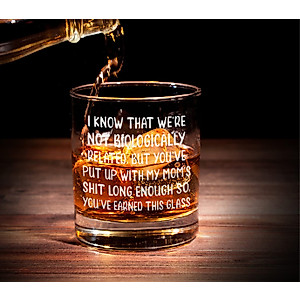 NeeNoNex I Know That We're not Biologically Related Step Dad Whiskey Glass - Funny Birthday Christmas Fathers Day Gift for Step Dad, Step-Father, Bonus Dad