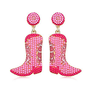 Beaded Cowboy Boot Earring Western Cowgirl Boots Earrings for Women Boho Shoes Dangle Drop Earrings Y2k Jewelry Party Gift, Zinc, No Gemstone