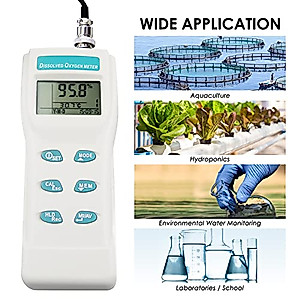 Dissolved Oxygen Meter DO Temperature Tester Water Quality Monitor with Oxygen Electrode for Aquarium, Freshwater, Laboratory, Aquaculture, etc.