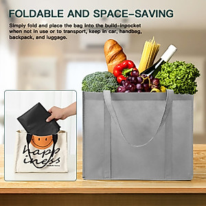 HECTOLIFE 20-Pack Reusable Grocery Bags，Large Washable Foldable Shopping Bags，Heavy Duty Tote Bags with Reinforced Handles(Black and Grey)