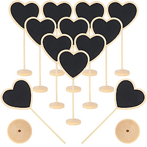 12Pcs Mini Heart Chalkboards Black Board with Stand for Message Board Signs Wood Small Chalkboard Signs for Wedding, Birthday Parties, Table Numbers, Food Signs and Special Event Decoration
