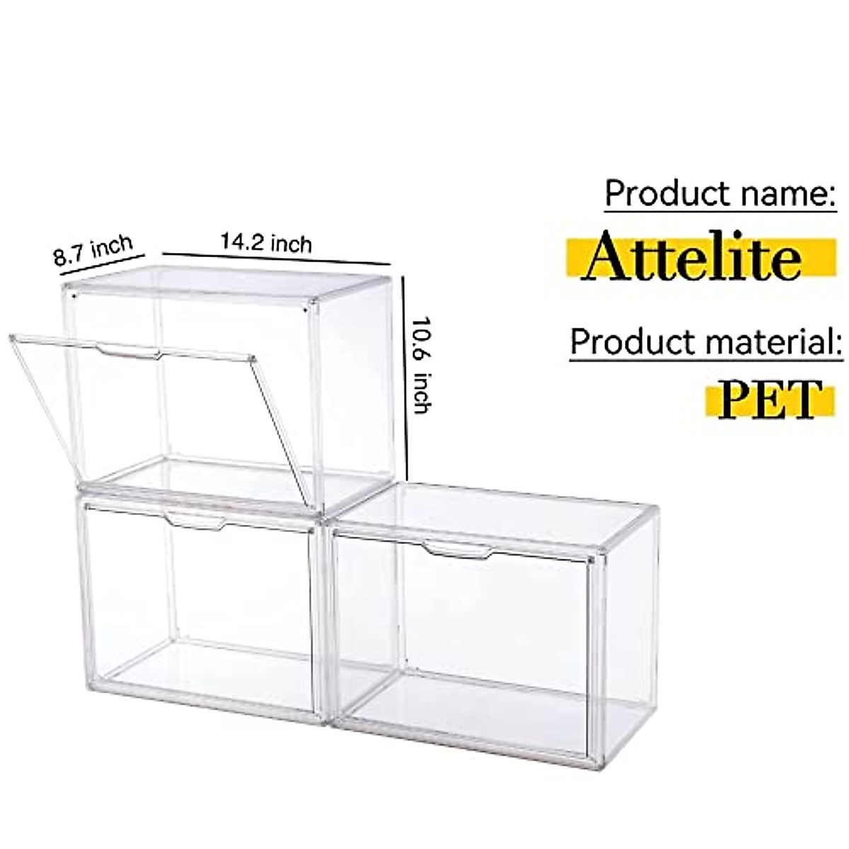 Attelite Plastic Purse and Handbag Storage Organizer for Closet, Clear Acrylic Display Case with Magnetic Door for Wallet, Book, Cosmetic, Toys, Clutch Organization 3 Pack