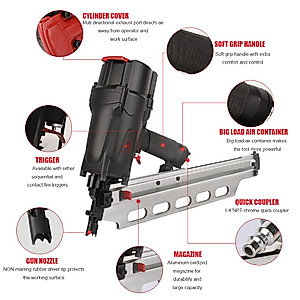 AEROPRO TOOLS Pneumatic Framing Nailer RHF9021, 21 Degree plastic collated nails from 2-Inch to 3-1/2-Inch With Tool-Free Depth Adjust,No Mar Tip and Rafter Hook