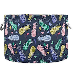 visesunny Storage Basket Colorful Pineapple Nursery Hamper Canvas Fabric Toy Storage Organizer Bin Storage Box Laundry Basket for Kid Rooms,Playroom,Shelves,Toy Basket,Gift Basket