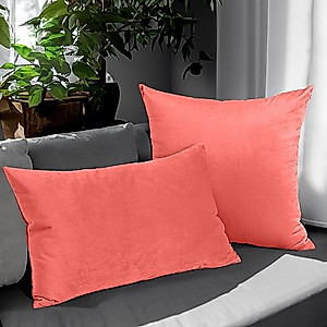 FULDGAENR Velvet Pillow Covers 12x20 Set of 2 for Couch Sofa, Coral Red Cozy Decorative Throw Pillow Covers Sham Lumbar 12 x 20 Inch Soft Solid Cushion Covers for Home Decor