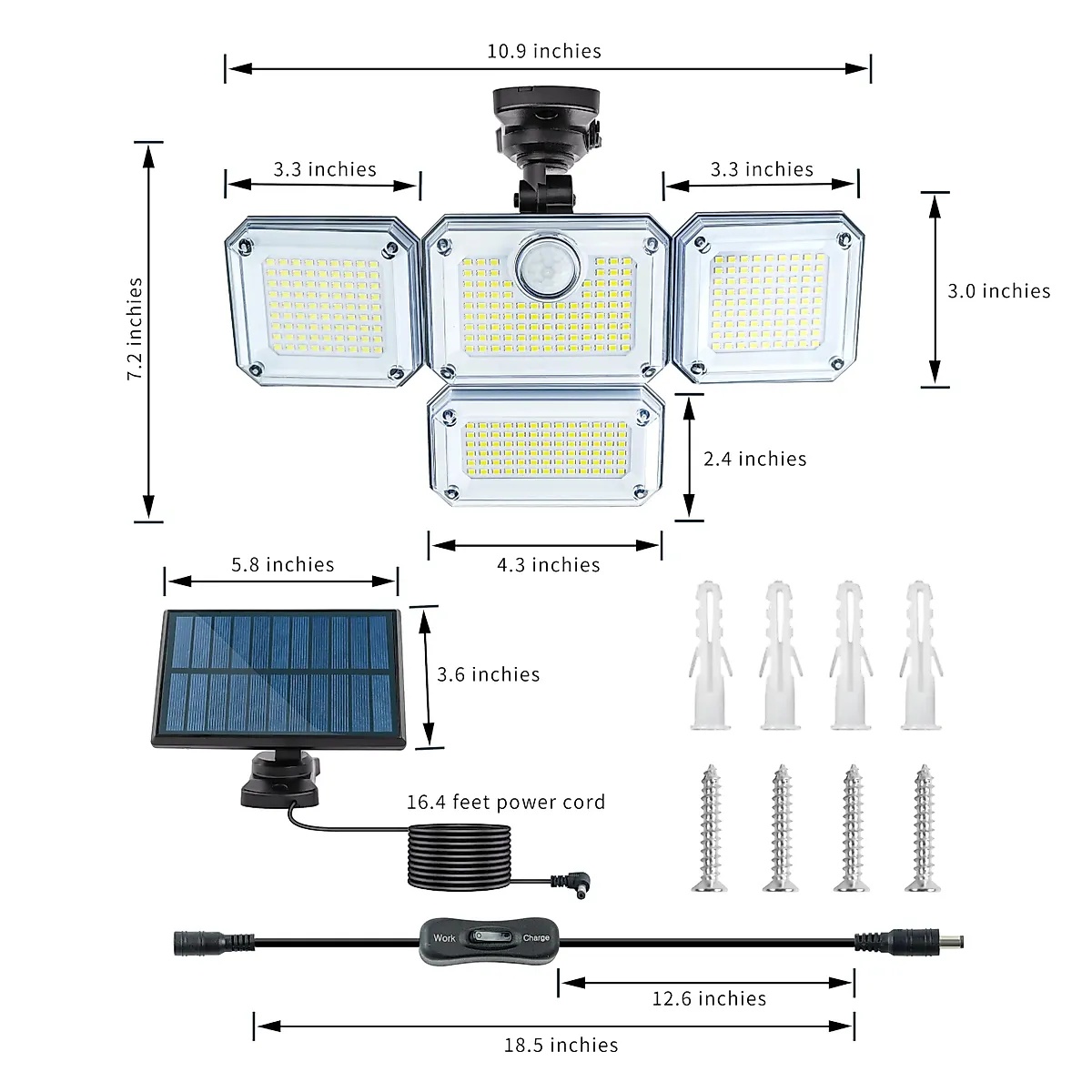 KaKa GLOW 2 Pack GM-Mizar Solar Outdoor Lights -333 LED 600LM Motion Sensor Lights Yard Garage-Wall Mount IP65, 4 300° Swivel Lamps-Detachable Split Solar Panel 16.4-Feet Cord-Day Time Use Possible