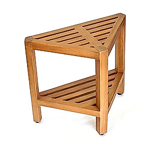 Asta Bora Solid Teak Indoor Outdoor Shower/Bath/Spa Corner Stool with Shelf, Fully Assembled, SpaTeak Collection, TB-009