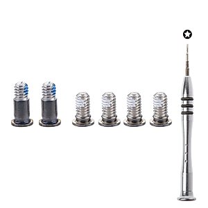 6pcs/Set Bottom case Screws + 1pcs 5 Point Pentalobe Screwdriver for MacBook Retina 15-inch A1707 (Touch Bar) (EMC 3072) (EMC 3162) 2016-2018 Year,A1990 (EMC 3215) MR932LL/A MR942LL/A 2018