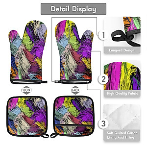 Graffiti Abstract Art Oven Mitts and Pot Holders Sets of 2 Heat Resistant Non-Slip Kitchen Gloves Hot Pads with Inner Cotton Layer for Cooking BBQ Baking Grilling
