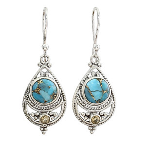 NOVICA Artisan Handmade Citrine Dangle Earrings Composite Turquoise from India [6.75 in min L x 8 in max L 1 mm W Pendant(s) 0.4 in L x 0.8 in W x 0 in D] ' Azure Heaven'