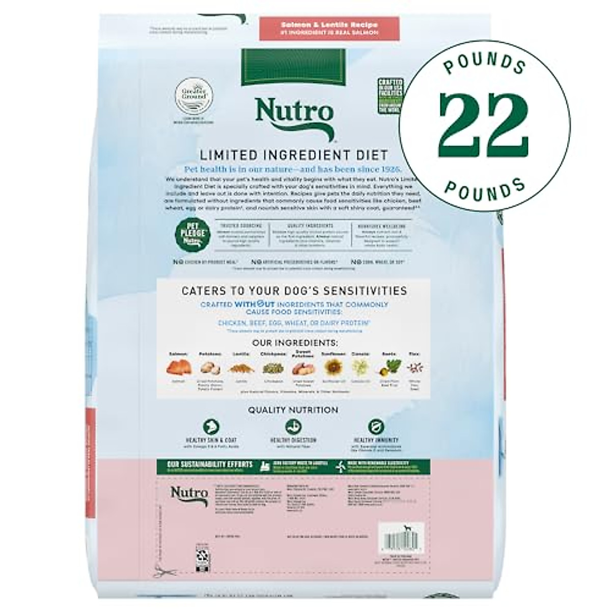 Nutro Limited Ingredient Diet Dry Dog Food, Salmon & Lentils Recipe, 22 lbs.
