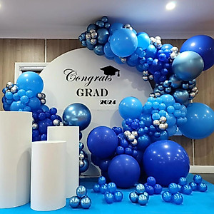 NISOCY 124Pcs Blue Balloons Garland Arch Kit, 18In 12In 10In 5In Baby Light Blue Royal Blue Metallic Blue Balloons for Baby Shower Birthday Baseball Nautical 4th of July Independence Party Decorations