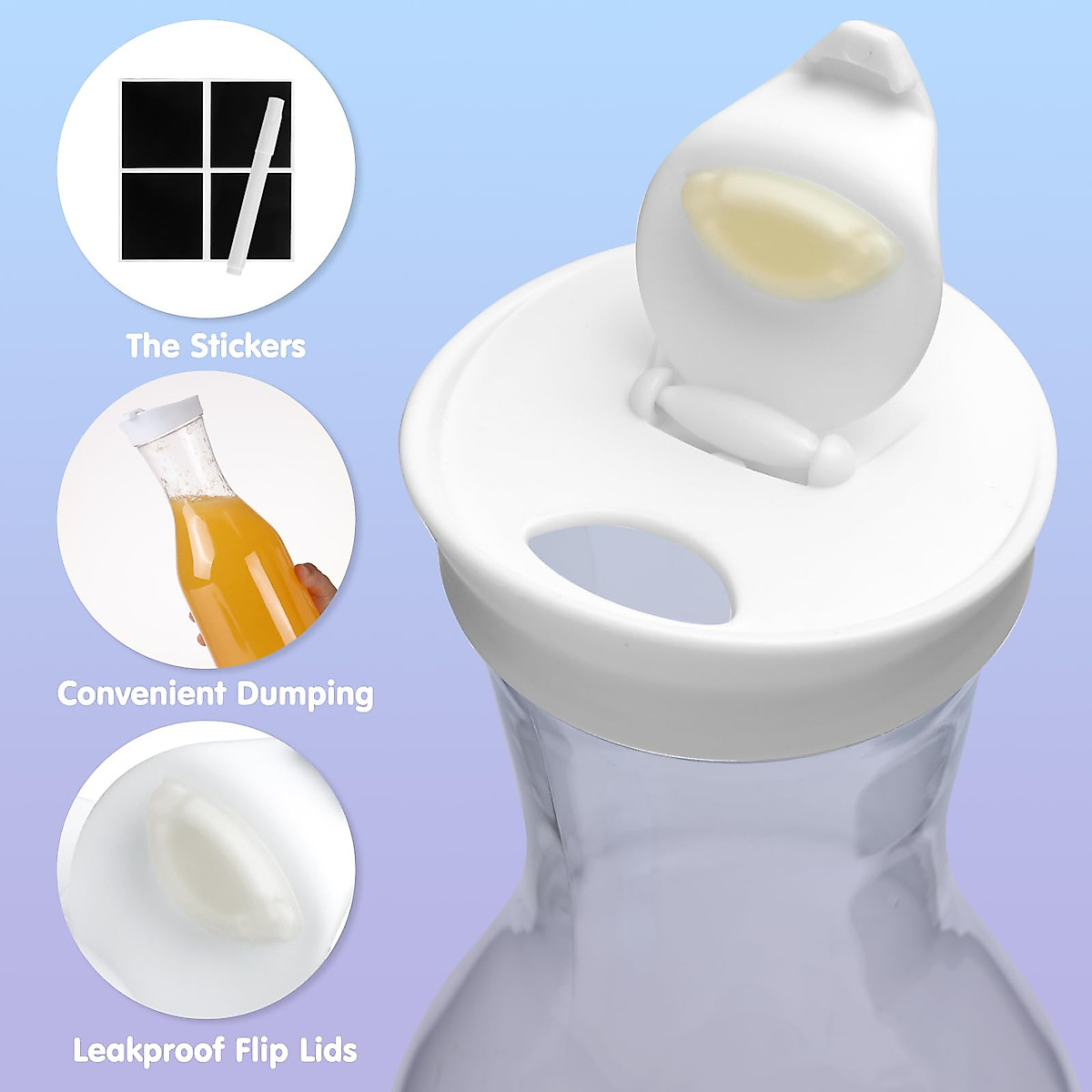 TOMNK 2pcs 50oz Plastic Pitcher with Lids, Plastic Juice Carafe for Mimosa Bar, Drink Pitcher, Water Carafe, Milk Container, Circle Water Bottle