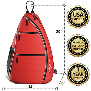 New Athletico Sling Bag - Crossbody Backpack for Pickleball, Tennis, Racquetball, and Travel for Men and Women (Red)
