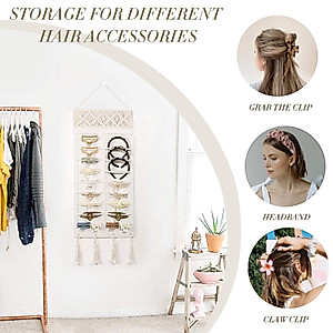 PABOBIT Claw Clip Organizer, Felt Hanging Hair Clip Organizer and Storage for Women, Macrame Claw Clip Holder Boho Decor for Wall, Door, Closet