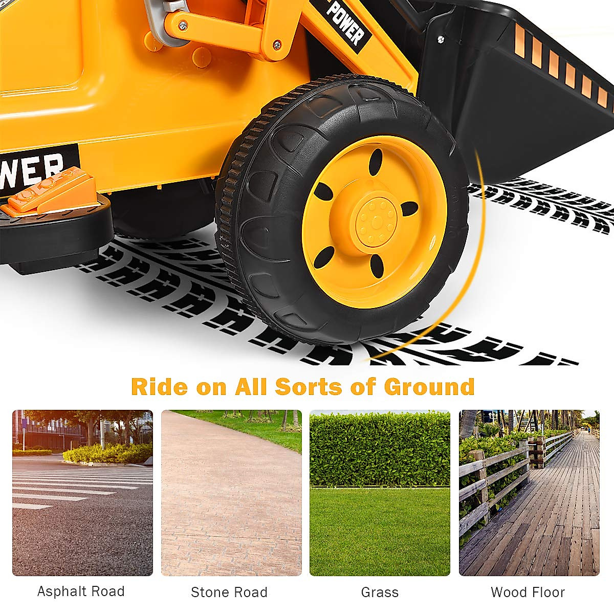 HONEY JOY Ride On Excavator, 6V Battery Powered Wheeled Loader Digger with Working Front Bucket, Forward/Backward, Electric Construction Vehicle for Kids, Ride On Tractor for Boys Girls, Yellow