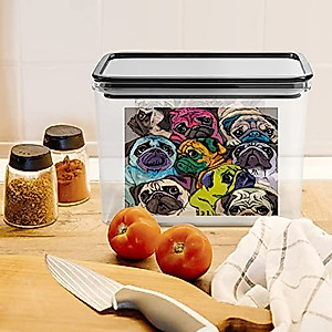 Portrait of Many Pugs Storage Box Plastic Food Organizer Container Canisters with Lid for Kitchen