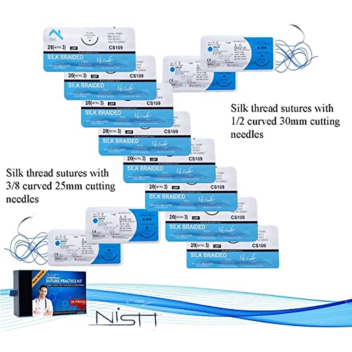 Suture Training Pad Suture Kit Practice Kit for Medical Dental Vet Training Students, Including Large Silicone Pad,Tool Kit with Needles-Demonstration Purpose Only