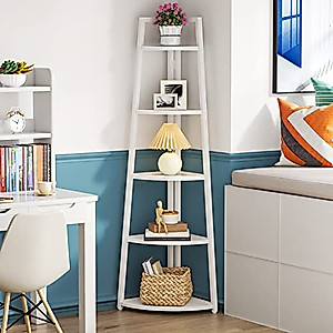 LITTLE TREE 5 Tier Tall Corner Shelf 70 Inch Corner Bookshelf Bookcase for Small Space, White