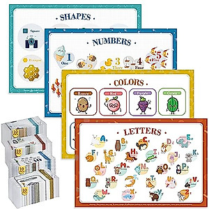 Disposable Placemats for Baby, 40 Pack Sticky Toddler Placemat for Restaurants, Dining Table, Party, Travel, Placemats with Letters Numbers Shapes Colors, Fun and Learning Placemats for Kids12''x18''