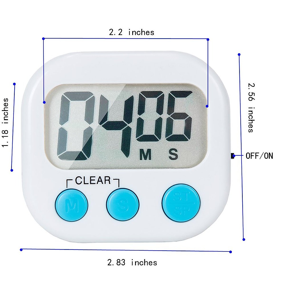 12 Pack Small Digital Kitchen Timer Magnetic Back and ON/Off Switch,Minute Second Count Up Countdown（White,Blue,Orange