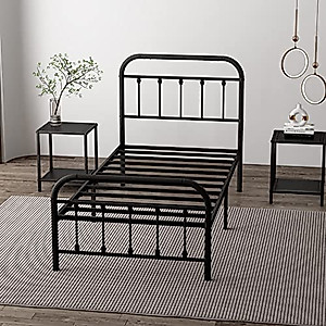 NEW JETO Classic Black Carbon Steel Bed Frame - Structurally Stable Thicken and Bold Metal Bed Frame with Headboard, Strength Bearing Platform Bed Frame Suitable for Bedrooms, Hotel and Resort