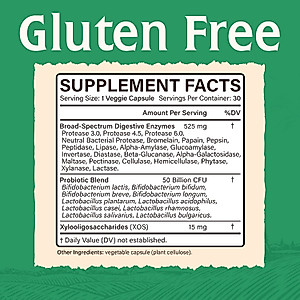 Elixeed Digestive Enzymes Plus Probiotics & Prebiotics, 22 Digestive Enzymes with Amylase, Protease, Lactase & More, Maximum Strength, for Healthy Digestion, Vegan, Non-GMO, 30 Caps