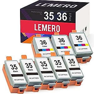 LEMERO Compatible Ink Cartridge Replacement for Canon 35 36 PGI-35 CLI-36 for Pixma IP110 IP100 Mini260 Mini320 Printer (5 Black, 3 Tri-Color, 8 Pack)