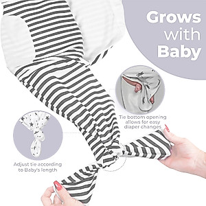 Jam Naturals- Organic Knotted Tie Bottom Adjustable Velcro Swaddle and Hat Set of 3, Newborn Sleep Sack (0-3m, 7-14lbs Grey)