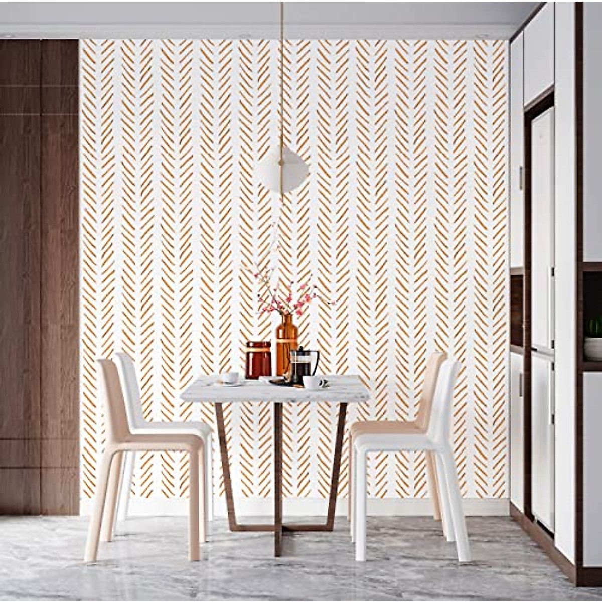 HAOKHOME 96101-3 Boho Peel and Stick Wallpaper Brush Strokes Stripes Removable Terracotta/White Chevron Vinyl Self Adhesive Mural 17.7in x 9.8ft
