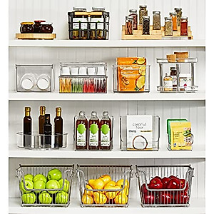 mDesign Spinning 2-Tier Lazy Susan Turntable Storage Tower, Rotating Organizer for Kitchen Cabinet, Counter, Sink, Table - Double Decker Carousel Pantry Organizer, Ligne Collection, Clear