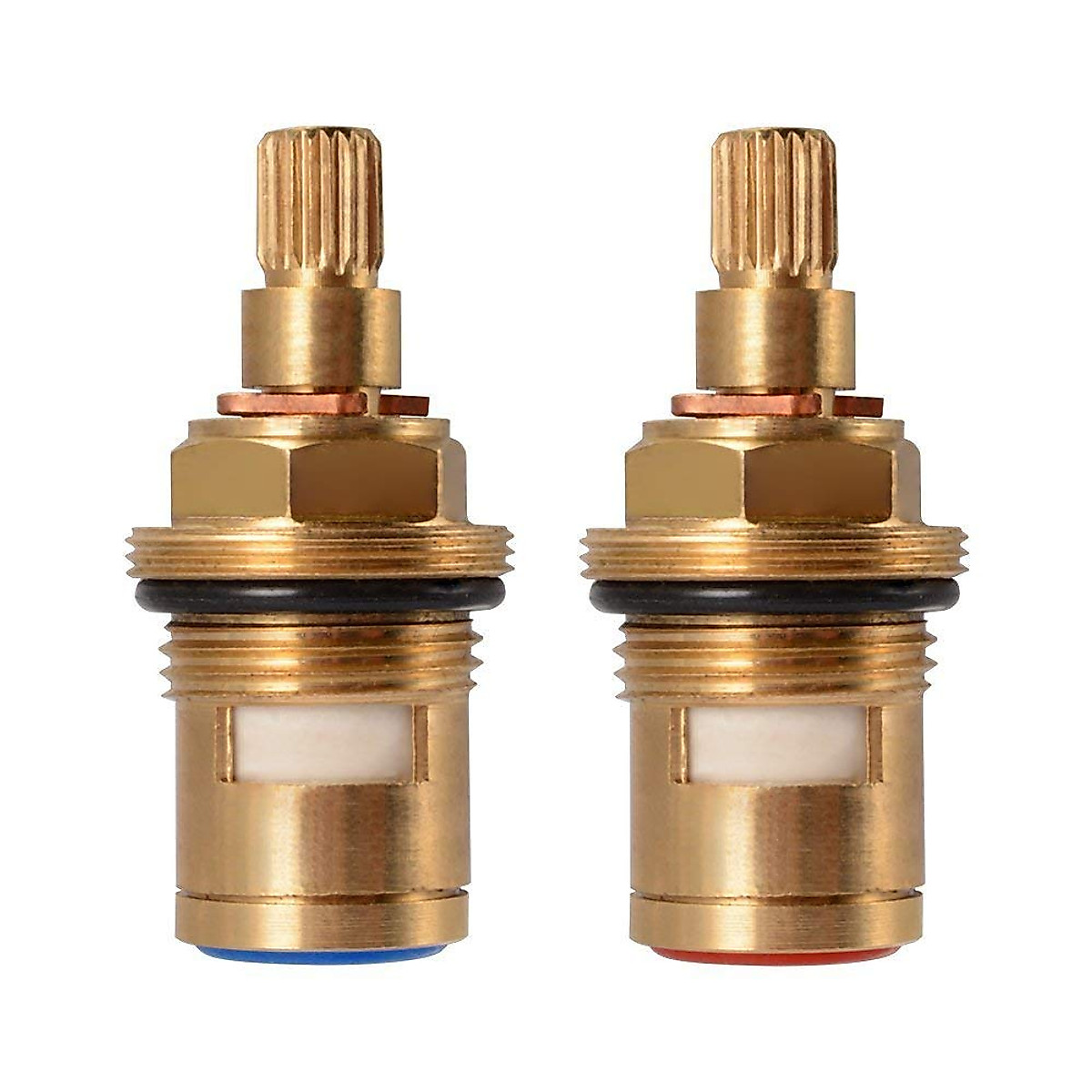 Brass Ceramic Stem Disc Cartridge Faucet Valve Replacement Quarter Turn 1/2" for Bathroom Kitchen Tap (1 Pair Hot & Cold)