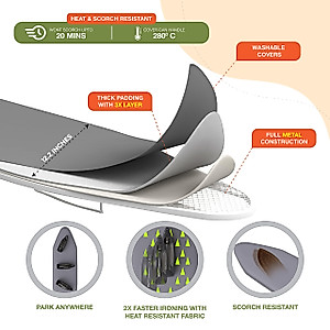 Xabitat Wall Mounted Ironing Board, 36.2" X 12.2" Compact Mount Fold Down Iron Board for Small Spaces, Space Saving with Cotton Fabric Cover, Black and Grey