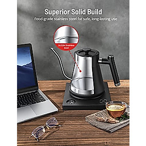 Paris Rhône Gooseneck Electric Pour-Over Kettle, Temperature Variable Kettle for Coffee Tea Brewing, 1L Stainless Steel Kettle, Temperature Holding, Built-in Stopwatch, Button Control, Black